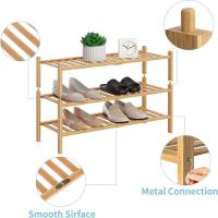 China Multi-Function 3-Tier Bamboo Shoe Rack for Customizable Storage Non-folding Stackable for sale