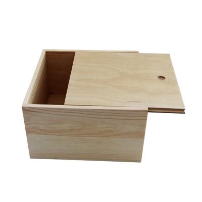 China Custom Logo Printed Pine Wooden Boxes with Sliding Lid Handmade and Plain Wood Color for sale
