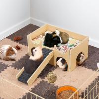 China Sturdy Wooden Guinea Pig Hideout Upgraded Small Animal House with Stairs and Bed Hut for sale