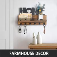 China Customized Logo Rustic Wooden Mail Organizer with Key Hooks and Mail Storage Shelf for sale