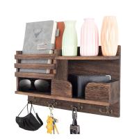 China OEM Wooden Wall Shelf With Cloth Hook Entryway Organizer Coat Hooks Key Rack Mail Holder Creative Wall Hanger Holder for sale