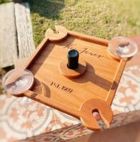 China Customized Logo Wine Holder Food Serving Tray with Standing Type Wine Bottle Caddy for sale