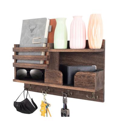 China Wall Decorative Wooden Key Hanger with 3 Double Hooks Functional Design Key Holder for sale