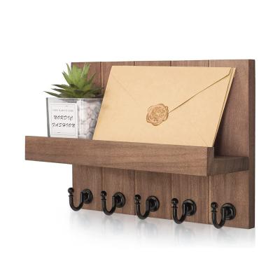 China Wooden Key Holder With 4 Key Hooks and Wall Mount Floating Shelf BAMBOO Key Organizer for sale