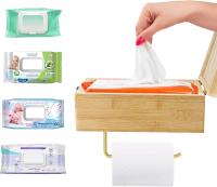 China Desk or Sport Bamboo Wall Mounted Toilet Paper Holder with Wet Tissue Storage Box for sale
