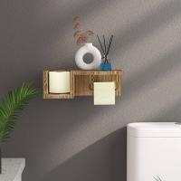 China White Wooden Bathroom Wall Mount Toilet Paper Holder Stand with Flushable Storage Shel for sale