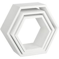 China Wooden Carved Hexagon Wall Shelf Set for Rustic Farmhouse Home Decorative Organization for sale