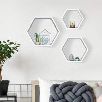 China Wooden Carved Hexagon Wall Shelf Set for Rustic Farmhouse Home Decorative Organization for sale