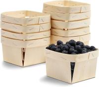 China Silk-Screen Printed 5.75-Inch Square Vented Wooden Berry Baskets for Fruit Picking for sale