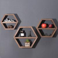 China Geometric Hexagon Shape Wood Wall Shelves for Modern Simple Style Office Organizer for sale