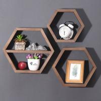 China Geometric Hexagon Shape Wood Wall Shelves for Modern Simple Style Office Organizer for sale