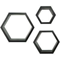 China Excellent Wood Hexagon Floating Shelf Set for Home Bathroom Living Room and More for sale
