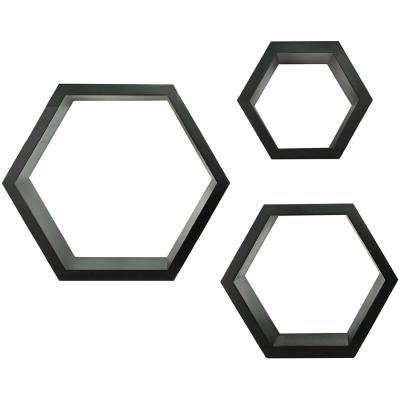 China Excellent Wood Hexagon Floating Shelf Set for Home Bathroom Living Room and More for sale