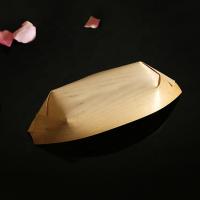 China Customized Logo Acceptable Birch Bamboo Boat Shape Sailing Wood Sushi Tray for sale