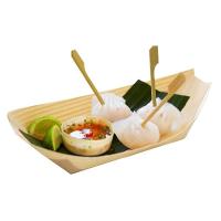 China Customized Logo Acceptable Birch Bamboo Boat Shape Sailing Wood Sushi Tray for sale