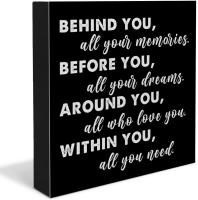 China American Style Wooden Box Sign Decor Graduation Quote Positive Behind You All Your Memories for sale