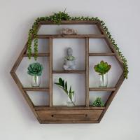 China Home Decoration Solid Wood Hexagon Wall Mounted Floating Shelf Wooden Storage Shelves for sale