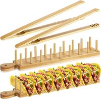 China Set of 2 Wooden Taco Holders with Handle and Tong Burned Printing Customized Color for sale