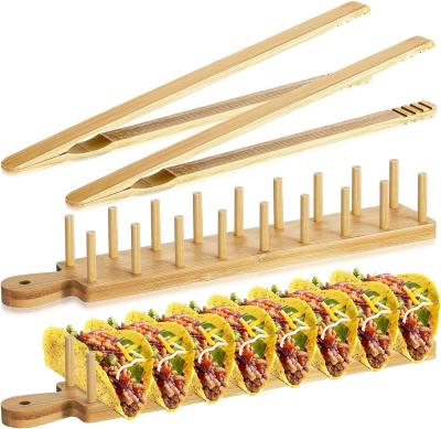 China Set of 2 Wooden Taco Holders with Handle and Tong Burned Printing Customized Color for sale