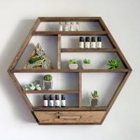 China Home Decoration Solid Wood Hexagon Wall Mounted Floating Shelf Wooden Storage Shelves for sale