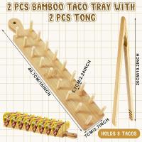 China Set of 2 Wooden Taco Holders with Handle and Tong Burned Printing Customized Color for sale