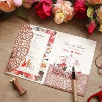 China Europe Laser Cut Hollow Rose Pocket Wedding Invitations with Envelopes and RSVP Cards for sale