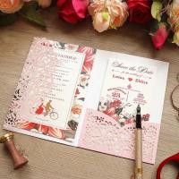 China Europe Laser Cut Hollow Rose Pocket Wedding Invitations with Envelopes and RSVP Cards for sale