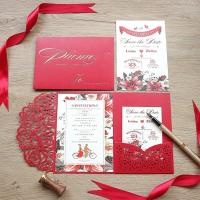 China Europe Laser Cut Hollow Rose Pocket Wedding Invitations with Envelopes and RSVP Cards for sale