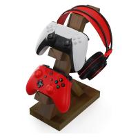 China Video Game Controller Headset Stand Wooden Home Decoration Shelf with Headphone Holder for sale