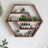 China Hexagon Solid Wood Floating Shelf Modern Design for Bedroom Livingroom and Kitchen for sale