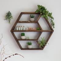 China Hexagon Solid Wood Floating Shelf Modern Design for Bedroom Livingroom and Kitchen for sale