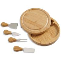 China Bamboo Cheese Board with Custom Logo and 4 Stainless Steel Cutting Knives Custom Size for sale