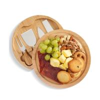 China Bamboo Cheese Board with Custom Logo and 4 Stainless Steel Cutting Knives Custom Size for sale