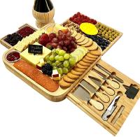 China Custom Black Walnut Wood Bulk Bamboo Chopping Block Kitchen Cheese Cutting Board With Tools for sale