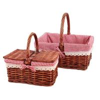 China Rural Wind Hand-Woven Cube Wicker Garden Picnic Storage Baskets with Handle 30x20x15cm Stocked for sale