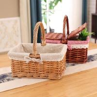 China Rural Wind Hand-Woven Cube Wicker Garden Picnic Storage Baskets with Handle 30x20x15cm Stocked for sale