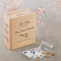 China Silk-screen Printing/Burned Logo Wooden Money Saving Box for Kids in Custom Book Shape for sale