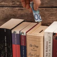 China Silk-screen Printing/Burned Logo Wooden Money Saving Box for Kids in Custom Book Shape for sale
