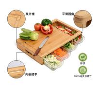 China Professional Kitchen Acacia Bamboo and Olive Wood Cutting Board Set with Containers for sale