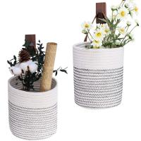 China Rope Basket Small Wall Hanging Cotton with Leather Storage Baskets in Customized Color for sale