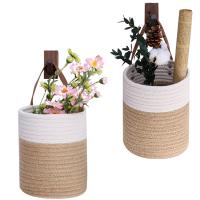 China Rope Basket Small Wall Hanging Cotton with Leather Storage Baskets in Customized Color for sale