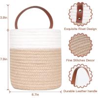 China Rope Basket Small Wall Hanging Cotton with Leather Storage Baskets in Customized Color for sale