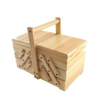 China Customized Folding Wooden Sewing Kit Box for Home Handicrafts and Printing Burned Design for sale
