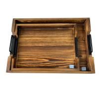 China Customized Designs Accepted Rustic Rectangular Wood Serving Tray with Metal Handles for sale