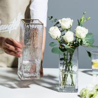 China All-Season Modern Square Handmade Clear Glass Vase with Handblown Technique for sale