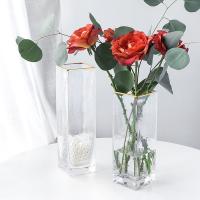 China All-Season Modern Square Handmade Clear Glass Vase with Handblown Technique for sale