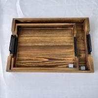 China Customized Designs Accepted Rustic Rectangular Wood Serving Tray with Metal Handles for sale