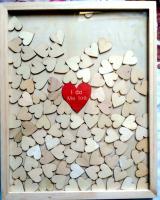 China Alternative Rustic Wedding Decorations Varnished Wooden Hearts Guest Book for Custom Size for sale
