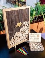 China Alternative Rustic Wedding Decorations Varnished Wooden Hearts Guest Book for Custom Size for sale