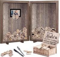 China Wood Glass Rustic Wedding Guest Book with Silk-screen Printing Frame and Wooden Heart for sale